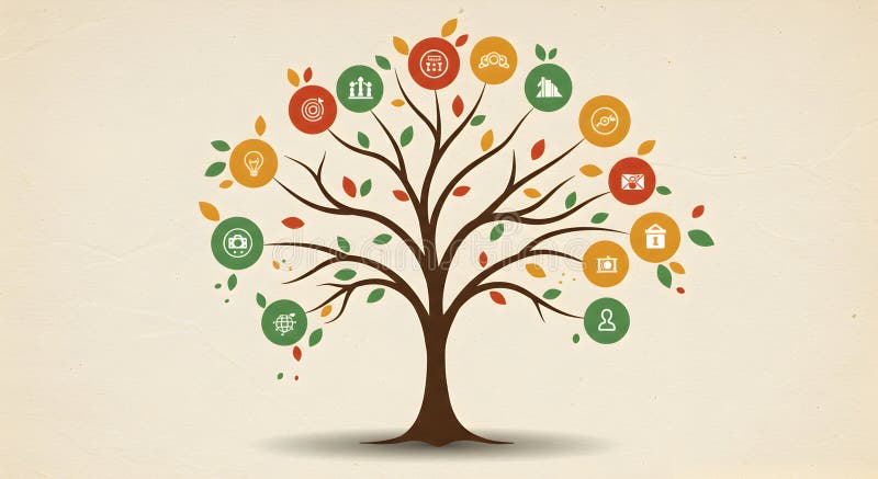 Abstract Concept Tree with Symbolic Icons Representing Growth and ...