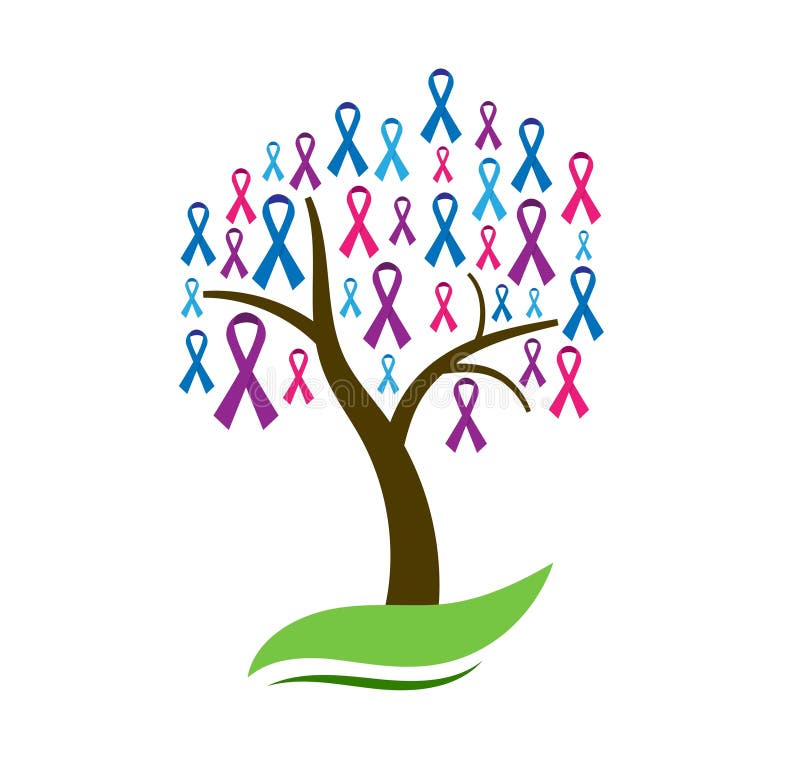 Abstract Tree with Illness Awareness Ribbons Isolated on White Stock ...