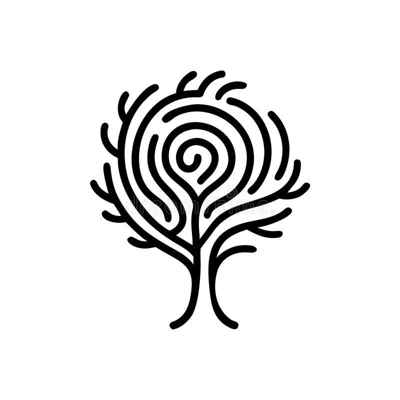 Abstract Tree Illustration with Concentric Circles, Black and White ...