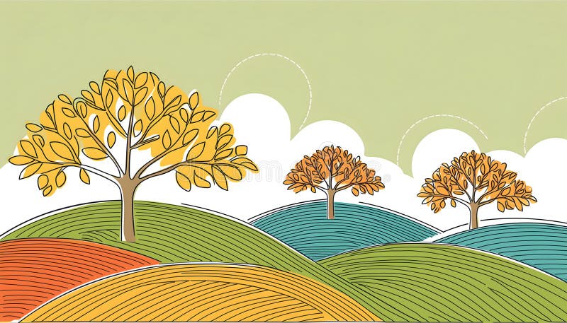 Abstract Tree Landscape with Continuous One Line Style on Digital Art ...