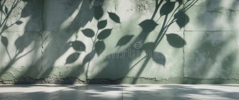 Abstract Tree Leaves Shadows on Gray Green Concrete Wall Texture Stock ...