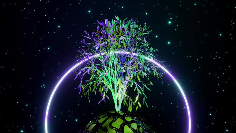 Abstract Tree of Life with Roots on Earth Planet and Circle. Seamless ...