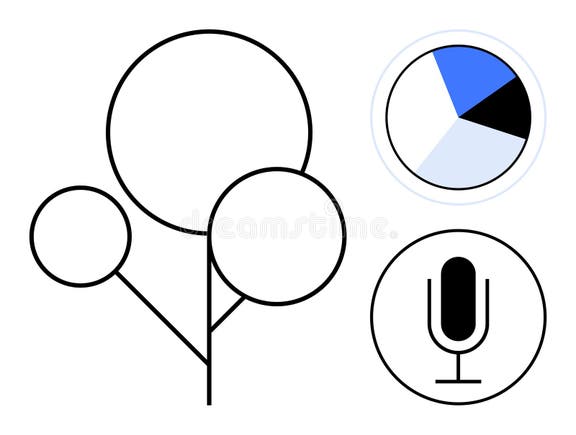 Abstract Tree Line Art with Pie Chart and Microphone Concept Design ...