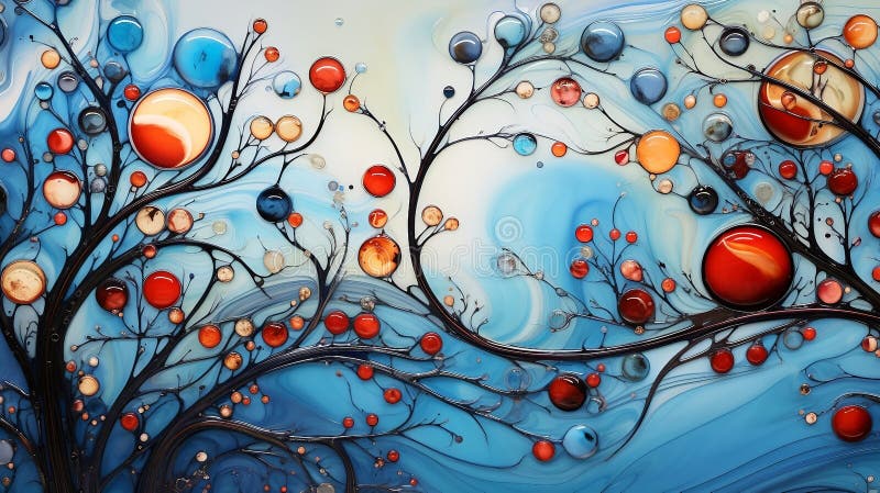 Abstract Tree Painting with Liquid Acrylic Colors AI Generated Stock ...