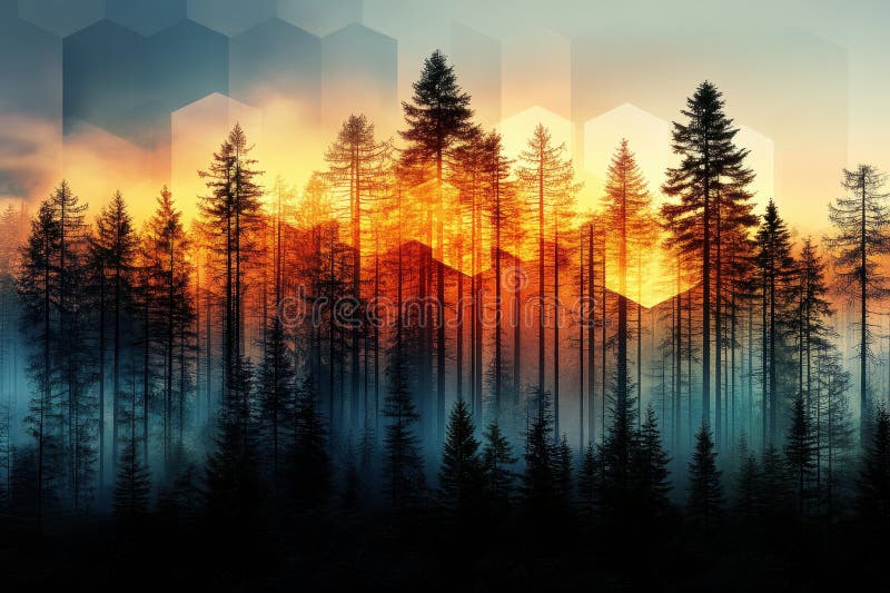 Abstract Tree Patterns Combined with Hexagonal Grid Overlays Blend ...