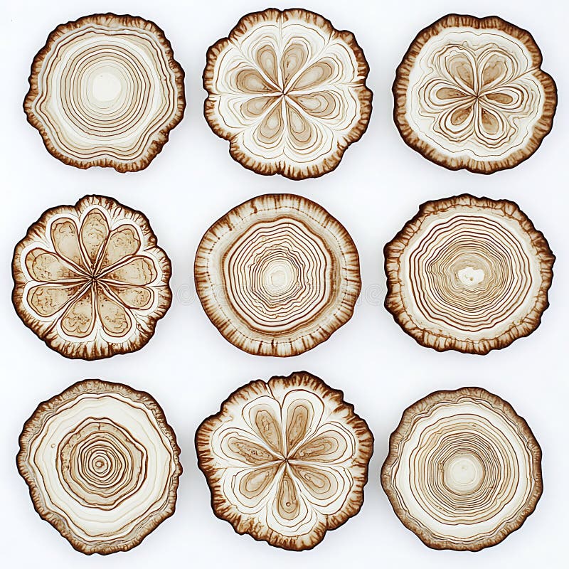 Abstract Tree Rings and Floral Designs a Collection of Nine Circular ...