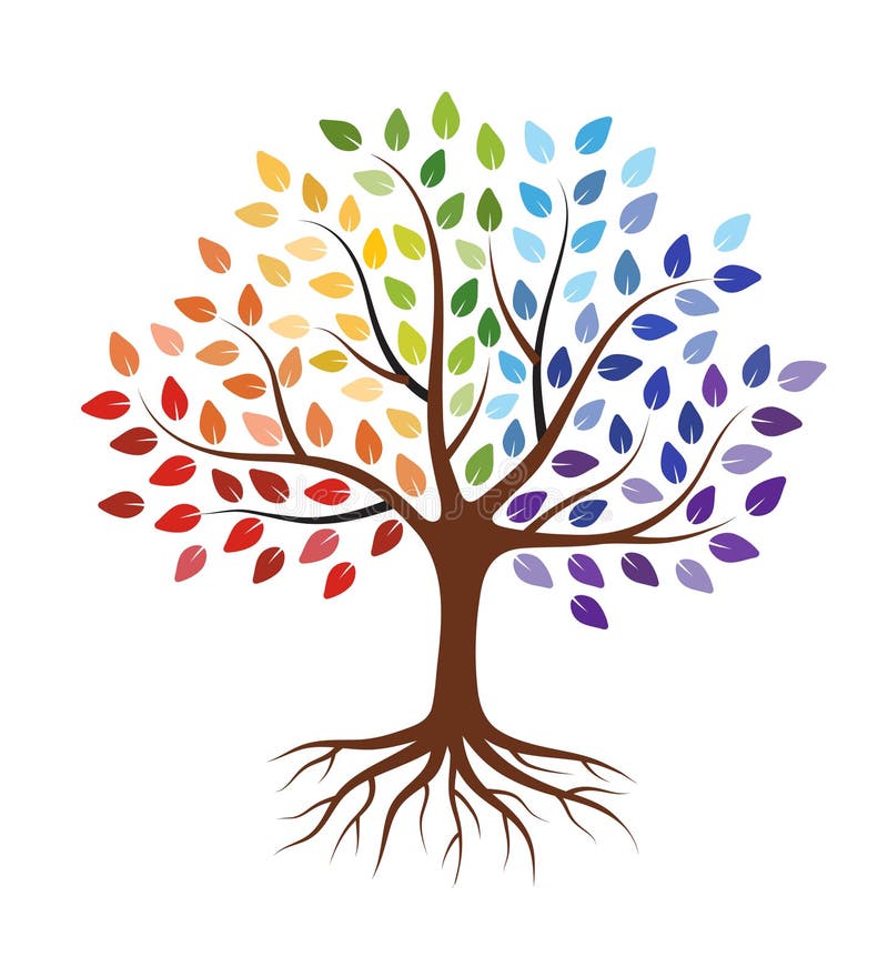 Abstract Tree with Roots and Colorful Leaves. Stock Vector ...