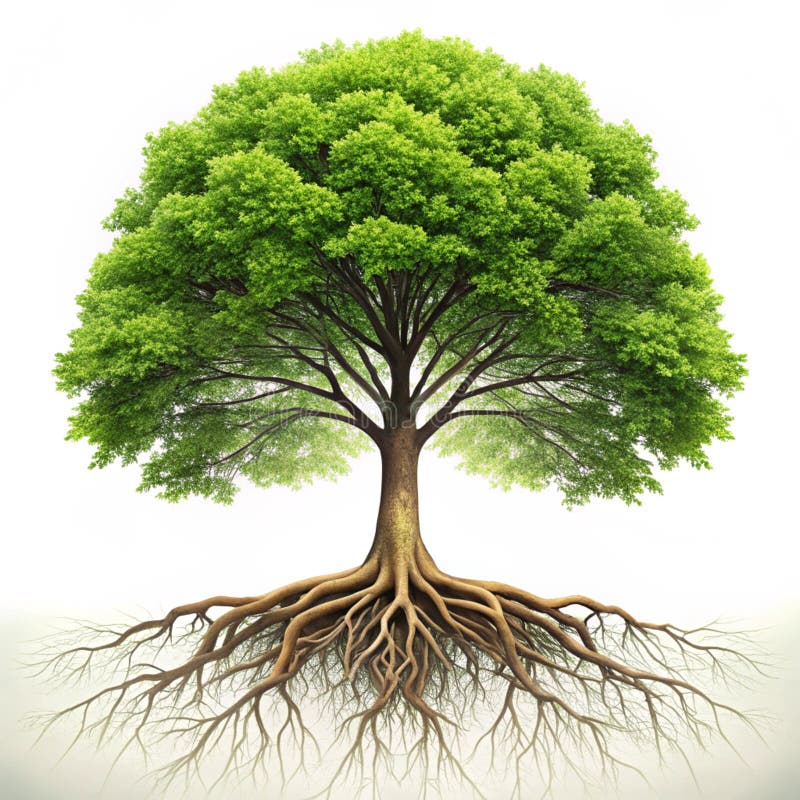 Abstract Tree with Roots and Leaves Stock Illustration - Illustration ...