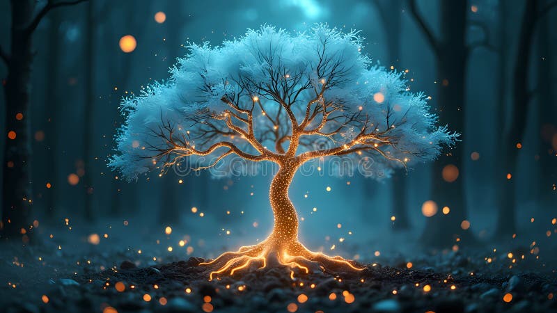 Abstract Tree with Roots of Light in Forest Stock Illustration ...