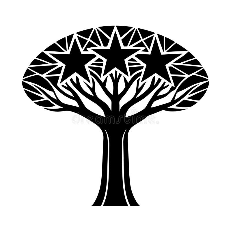 Abstract Tree with Stars and Geometric Patterns in Black and White ...