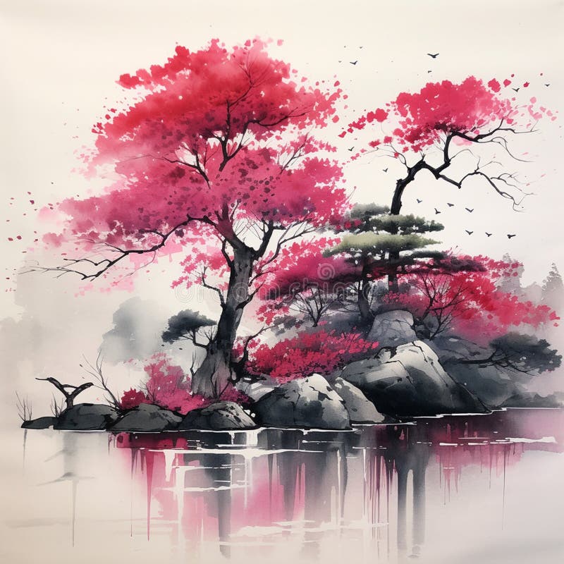 Abstract Tree Sumi-e Ink Painting Stock Vector - Illustration of ...