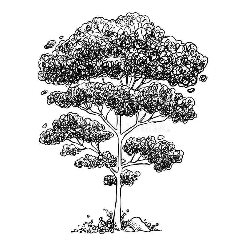 Abstract Tree with Trunk and Crown in Simple Doodle Drawn Style ...