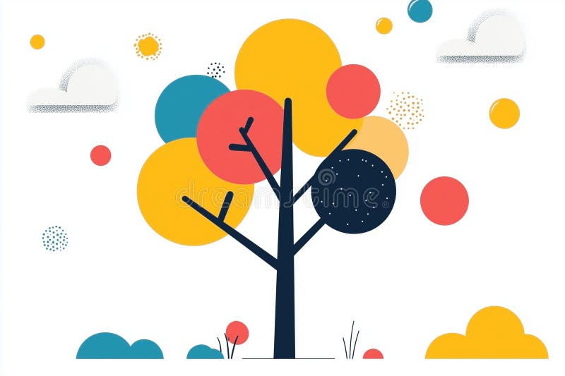 Abstract Tree, Vector Line Illustration with Simple Shapes and Color ...