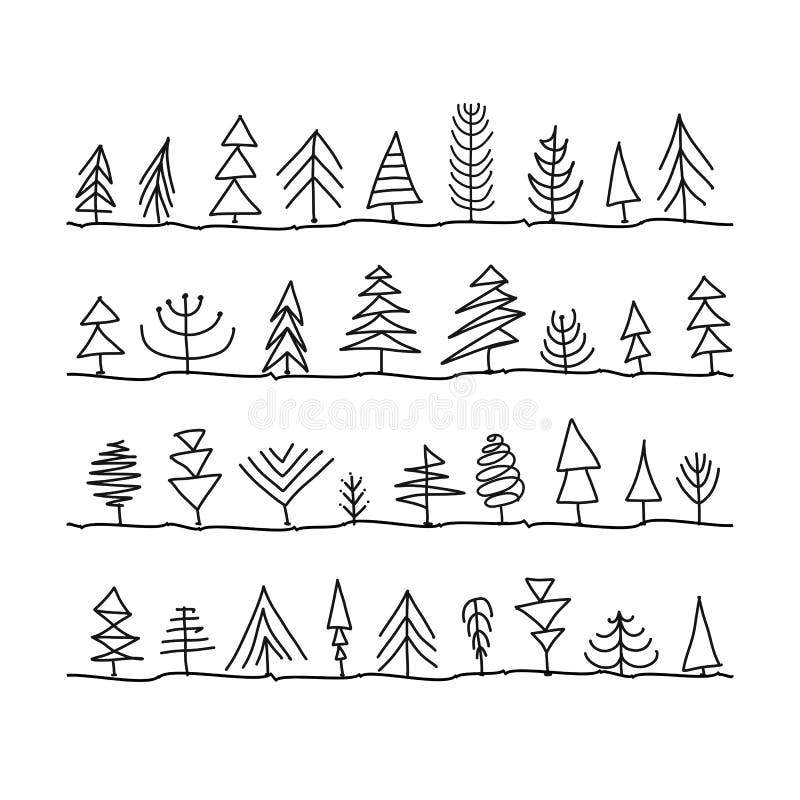 Abstract trees collection stock vector. Illustration of pencil - 125408219