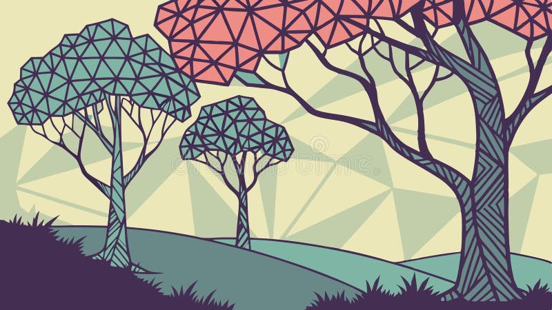 Abstract Trees with Geometric Foliage, Stylized Nature Art, Vector ...