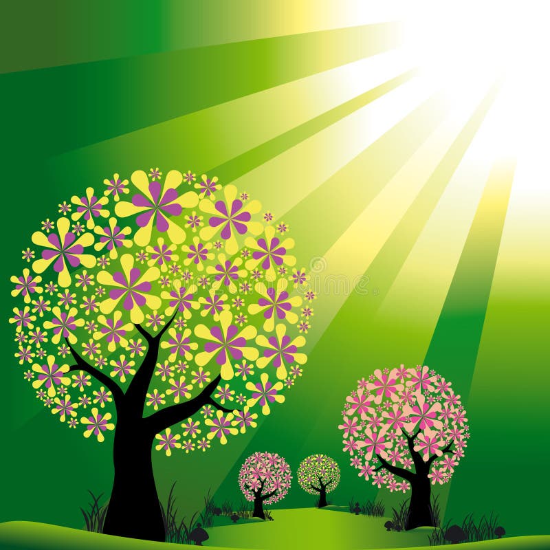 Abstract Trees on Green Burst Light Background Stock Vector ...