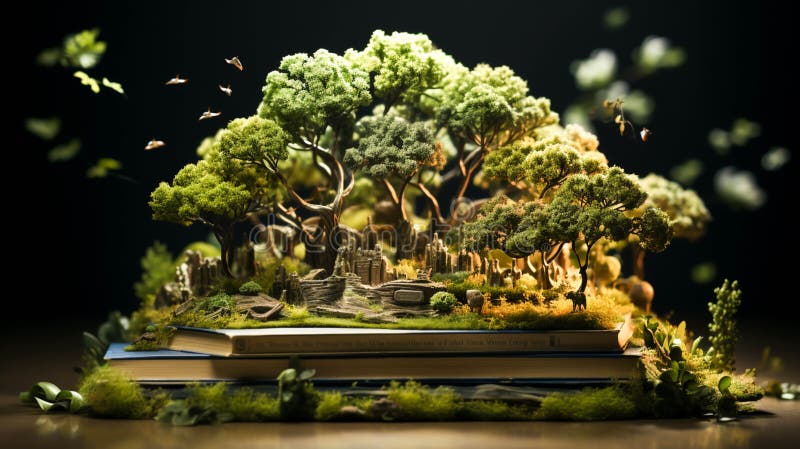 Abstract Trees and Ground in Book, Earth Day Stock Illustration ...