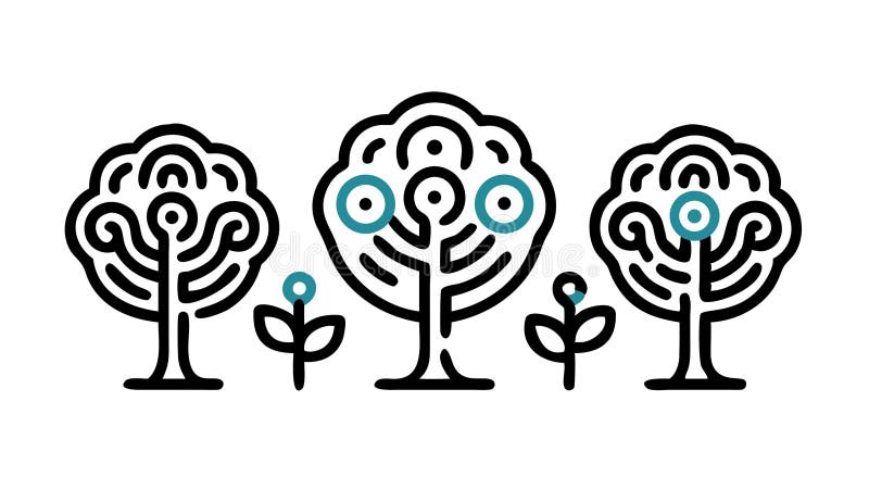 Abstract Trees with Maze Pattern Canopy Line Art, Vector Design ...