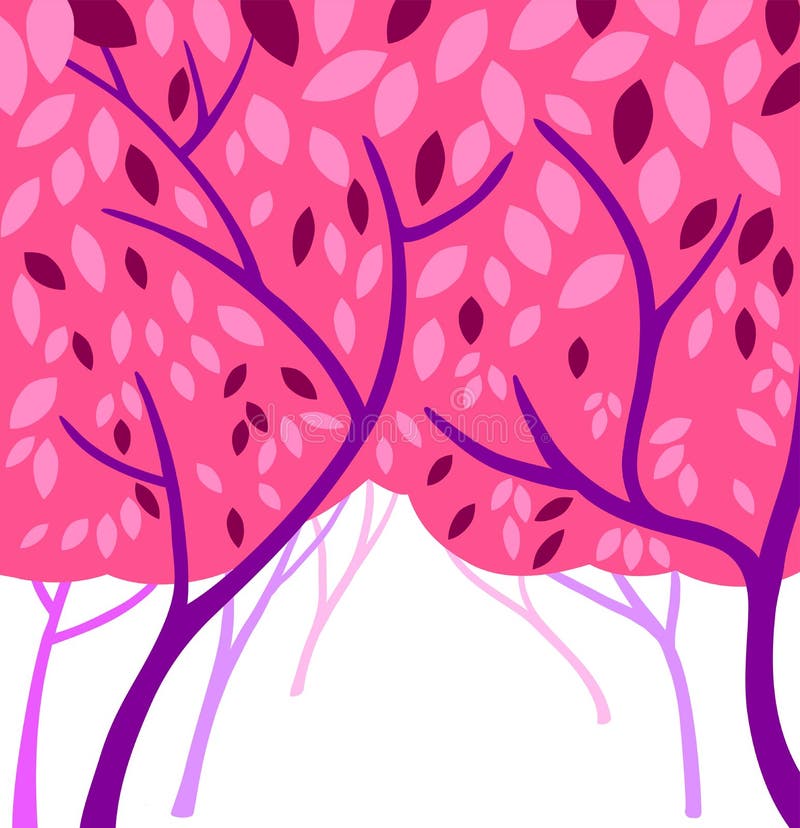 Abstract Trees with Pink Leaves. Magic Garden Stock Vector ...
