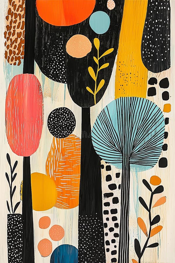 Abstract Trees and Plants. Modern Wall Art Stock Illustration ...