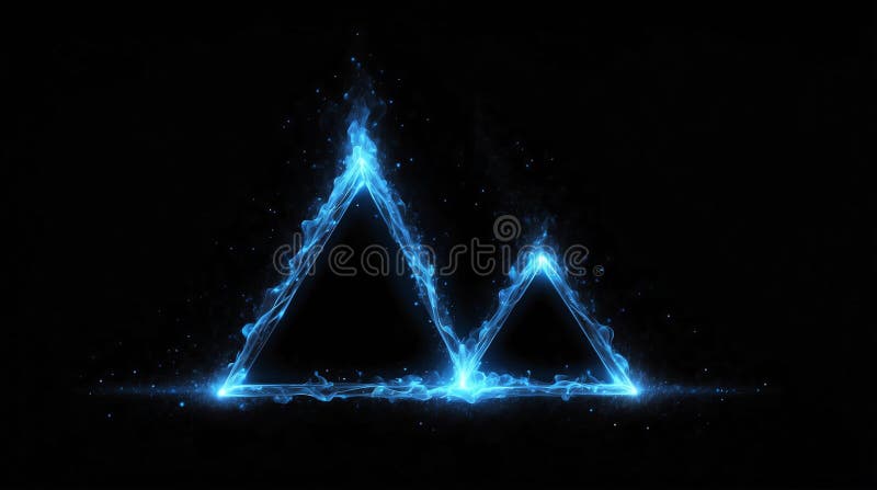 Abstract Triangle of Blue Glowing Light Particles with Fire Flame on ...