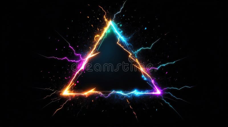 Abstract Triangle of Colorful Glowing Light Particles with Lightning ...