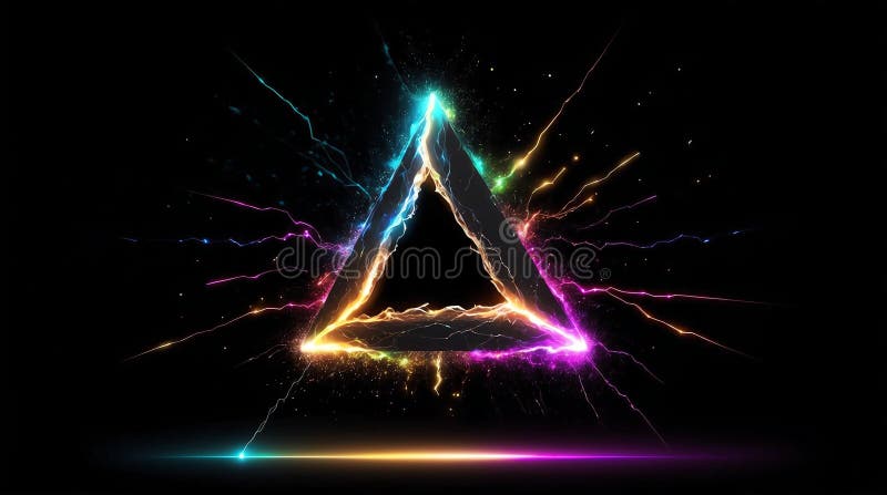 Abstract Triangle of Colorful Glowing Light Particles with Lightning ...