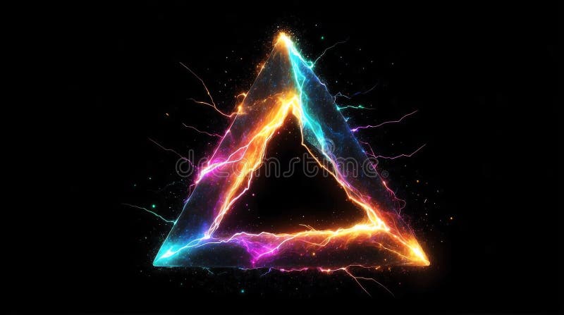 Abstract Triangle of Colorful Glowing Light Particles with Lightning ...