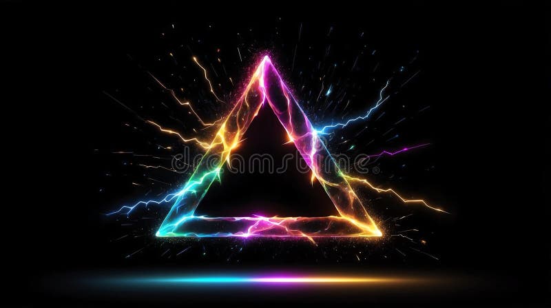 Abstract Triangle of Colorful Glowing Light Particles with Lightning ...