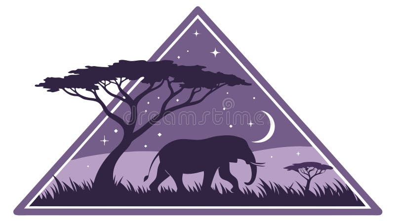 Abstract Triangle Frame with Elephant and Night Savanna, Vector Design ...
