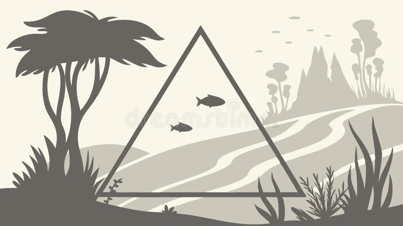 Abstract Triangle Frame with Forest, Hills and Fish, Vector Design ...