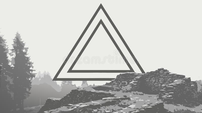 Abstract Triangle Frame in Misty Forest Landscape, Vector Design ...
