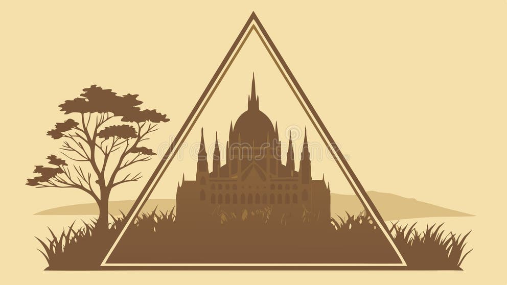 Abstract Triangle Frame with Ornate Building on Hill, Vector Design ...