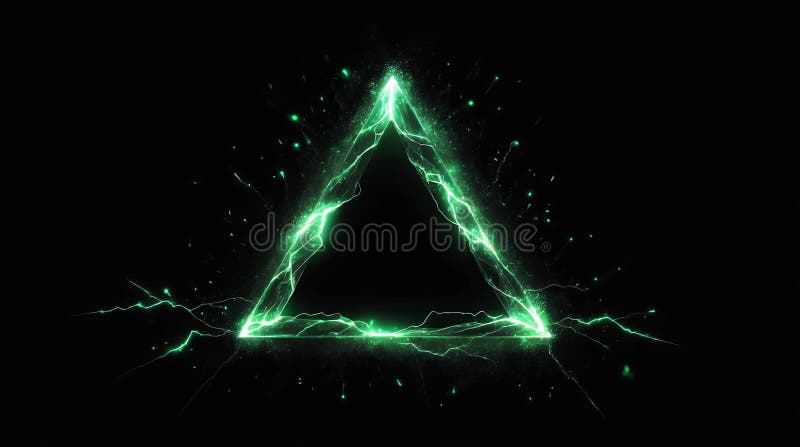 Abstract Triangle of Green Glowing Light Particles with Lightning ...