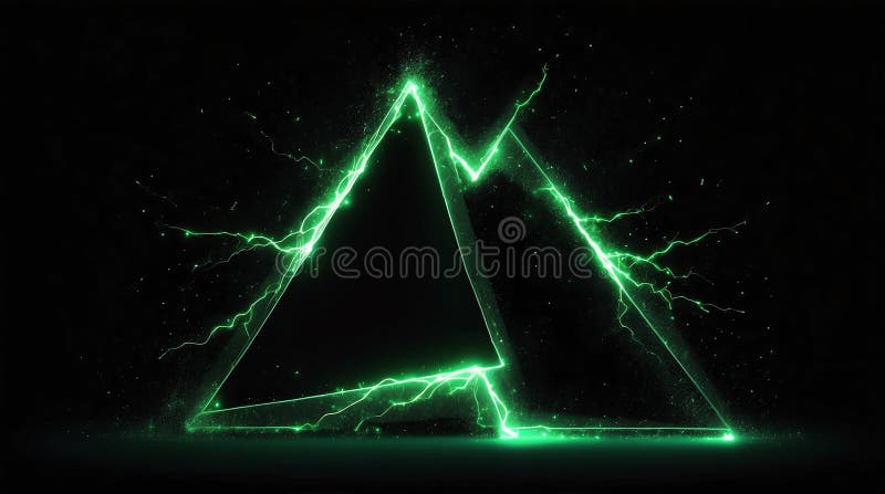 Abstract Triangle of Green Glowing Light Particles with Lightning ...