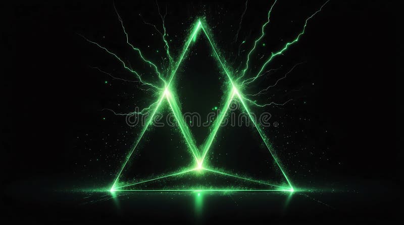 Abstract Triangle of Green Glowing Light Particles with Lightning ...