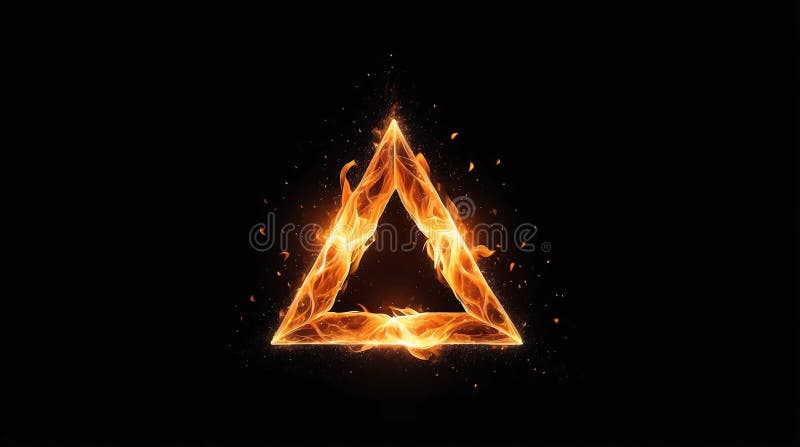 Abstract Triangle of Orange Glowing Light Particles with Fire Flame on ...