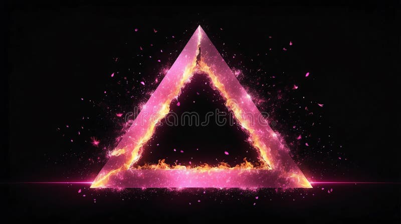 Abstract Triangle of Pink Glowing Light Particles with Fire Flame on ...