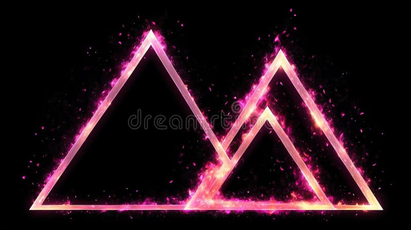 Abstract Triangle of Pink Glowing Light Particles with Fire Flame on ...