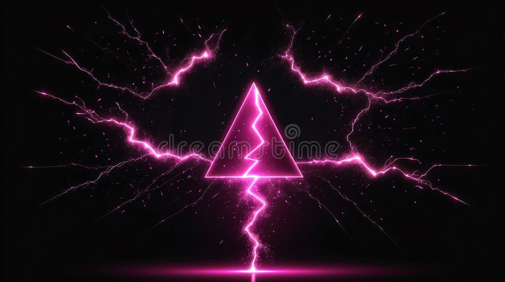 Abstract Triangle of Pink Glowing Light Particles with Lightning Sparks ...