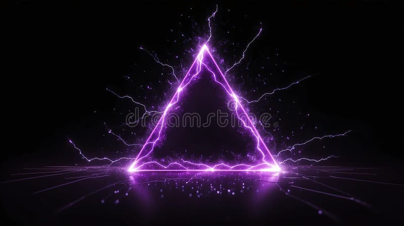 Abstract Triangle of Purple Glowing Light Particles with Lightning ...