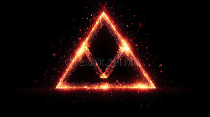 Abstract Triangle of Red Glowing Light Particles with Fire Flame on ...