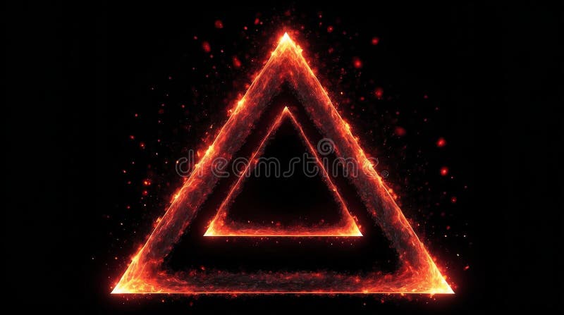 Abstract Triangle of Red Glowing Light Particles with Fire Flame on ...