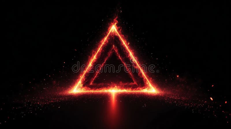 Abstract Triangle of Red Glowing Light Particles with Fire Flame on ...