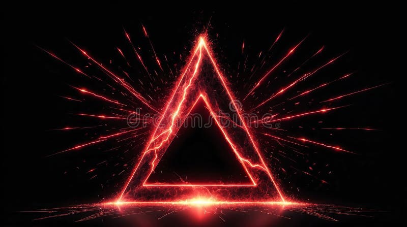 Abstract Triangle of Red Glowing Light Particles with Lightning Sparks ...