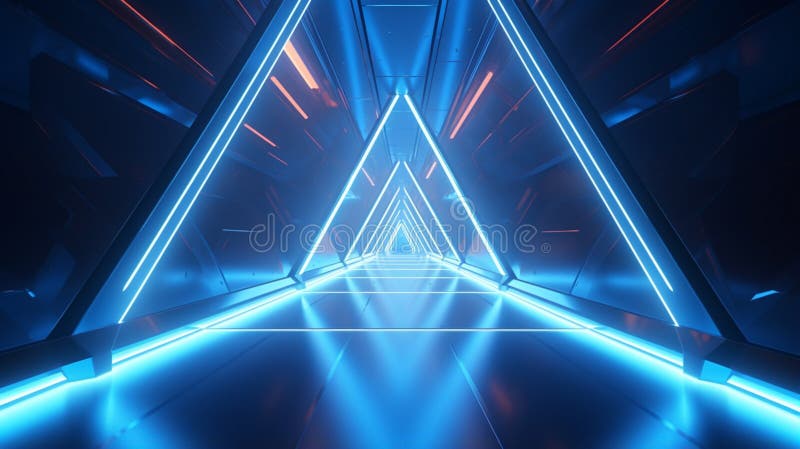 Abstract Triangle Spaceship Corridor. Futuristic Tunnel with Light ...