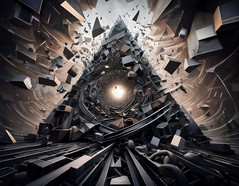 Abstract Triangle Structure Exploding in Cyberspace Stock Illustration ...