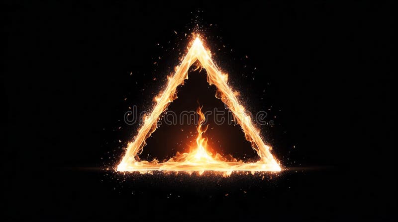 Abstract Triangle of White Glowing Light Particles with Fire Flame on ...