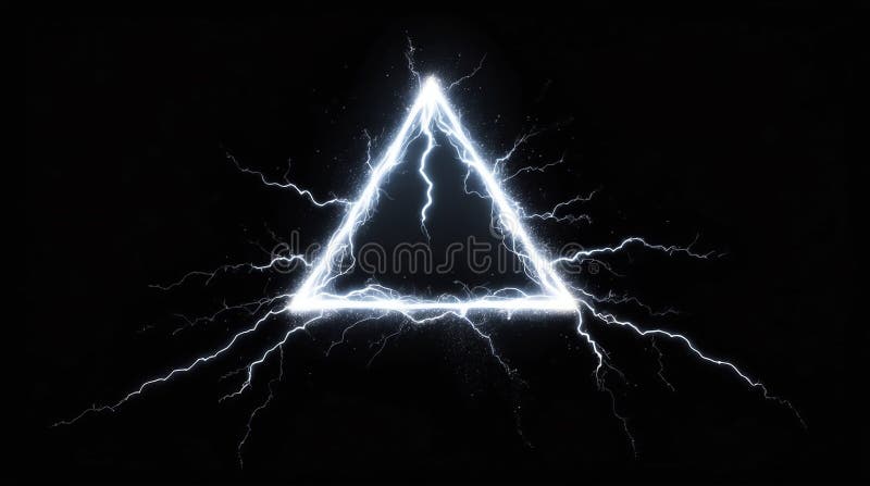 Abstract Triangle of White Glowing Light Particles with Lightning ...