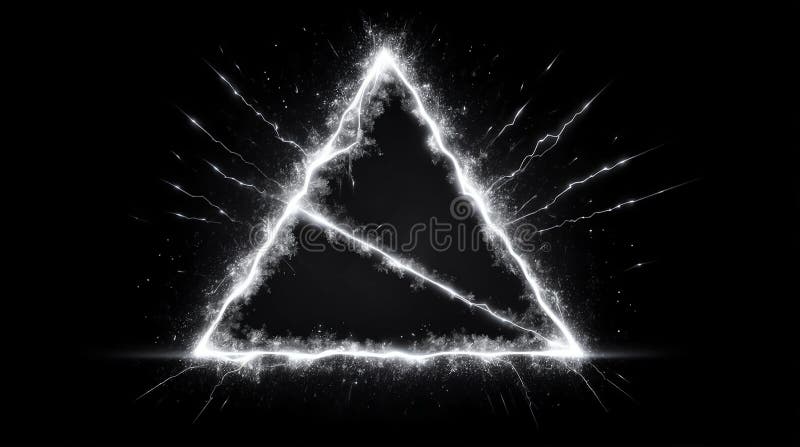 Abstract Triangle of White Glowing Light Particles with Lightning ...